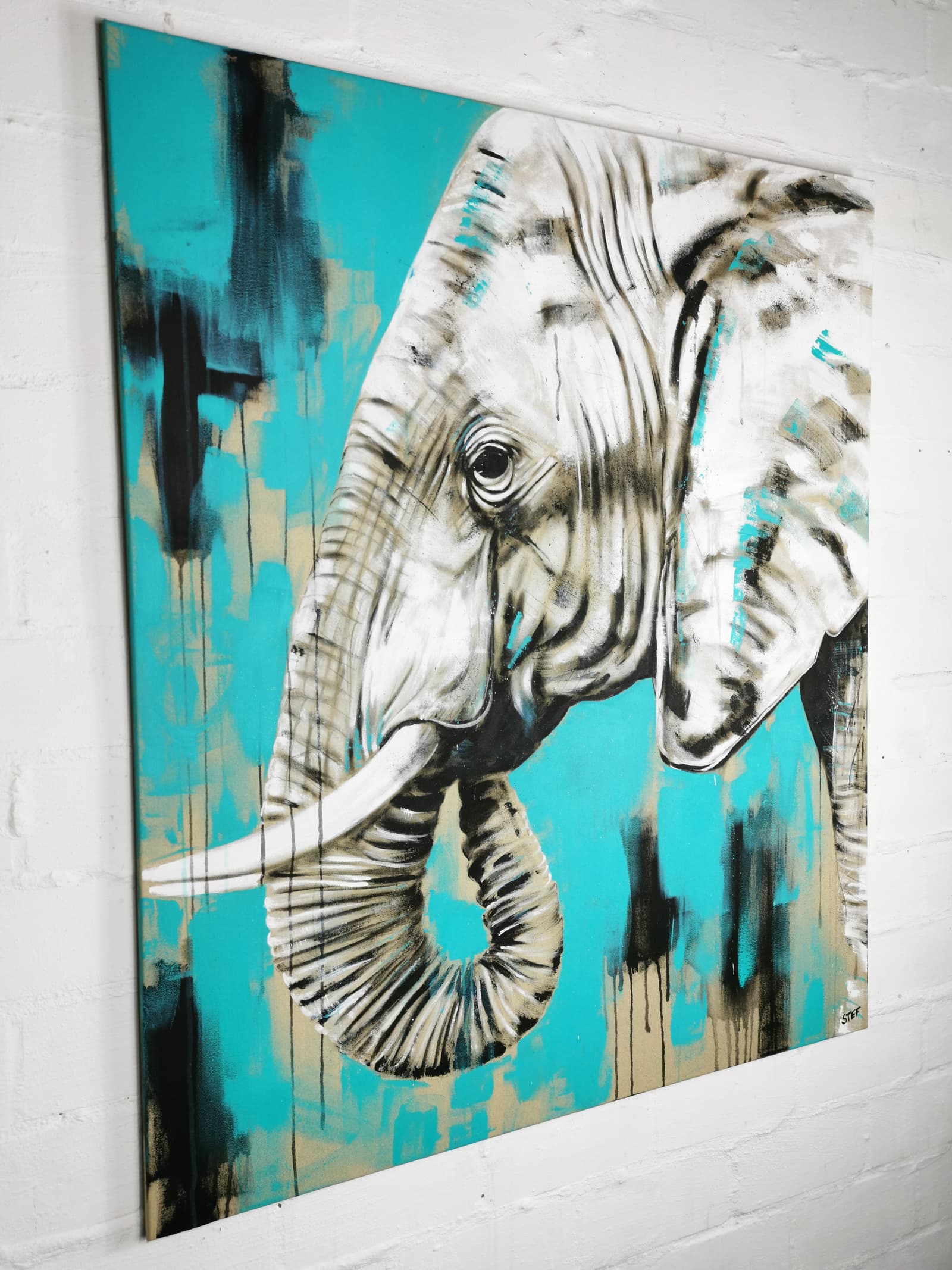 ELEFANT #21 - Acrylgemälde modern in Türkis - Atelier Stefanie Rogge