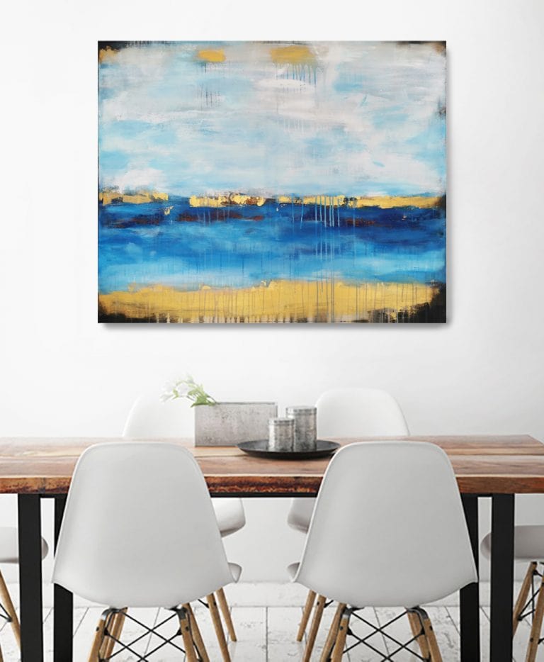 ‘NOCH EIN TAG AM MEER #7’ – modernes Acrylbild abstrakt blau gold