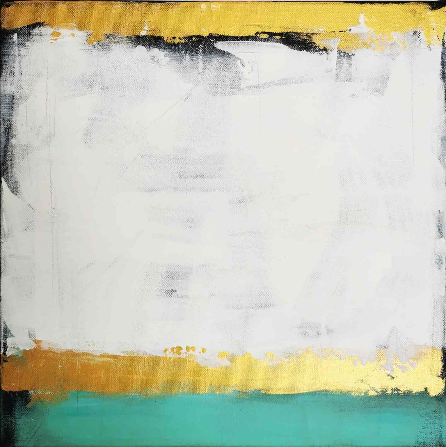 Abstraktes kleines Bild mit Gold und Türkis, Kunst