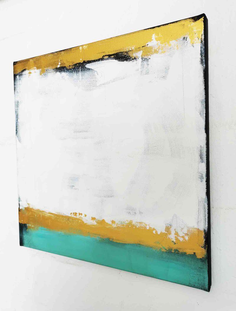 Abstraktes kleines Bild mit Gold und Türkis, Kunst