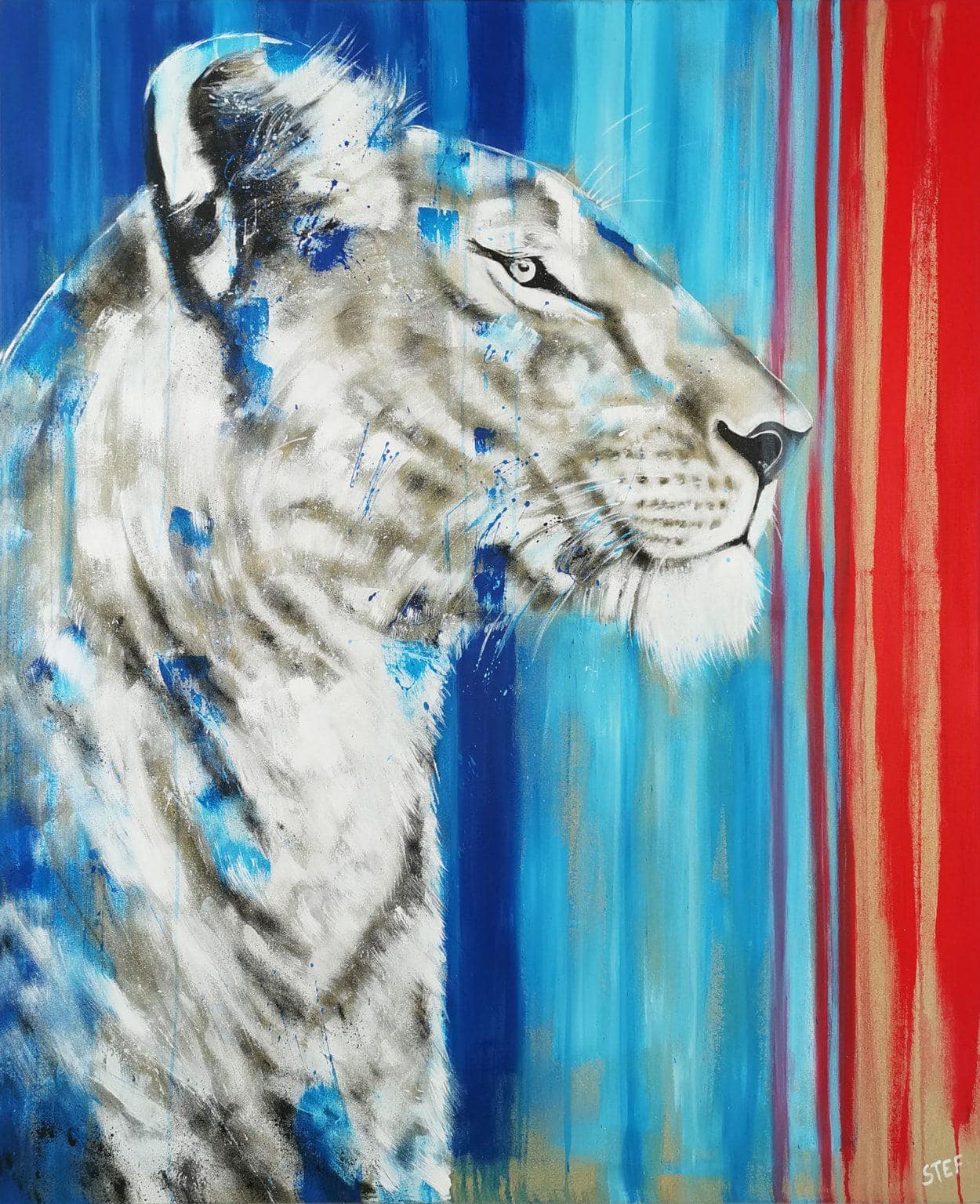 LÖWIN #10 - Acrylgemälde auf Leinwand - Auf der Roten Liste