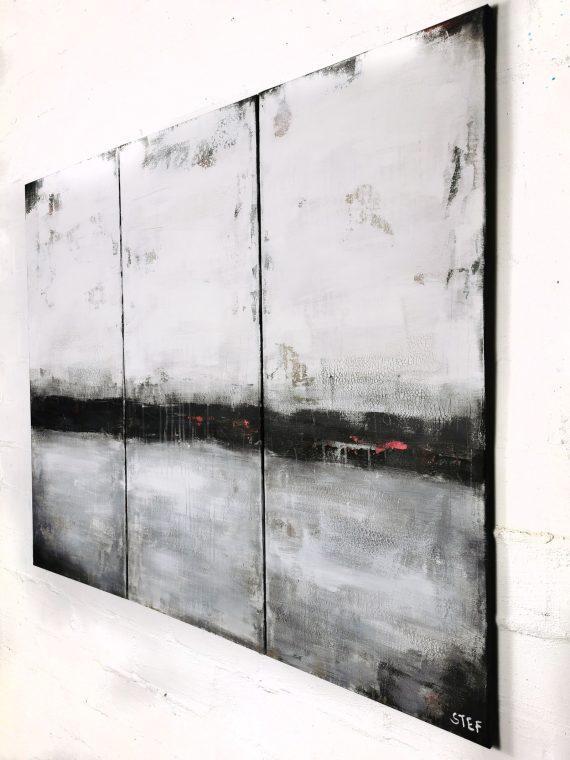 „Wege und Spuren #22 - Acrylbild Triptychon Weiß Grau