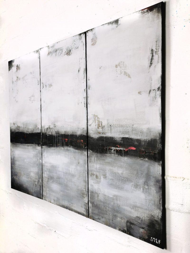 „Wege und Spuren #22 - Acrylbild Triptychon Weiß Grau