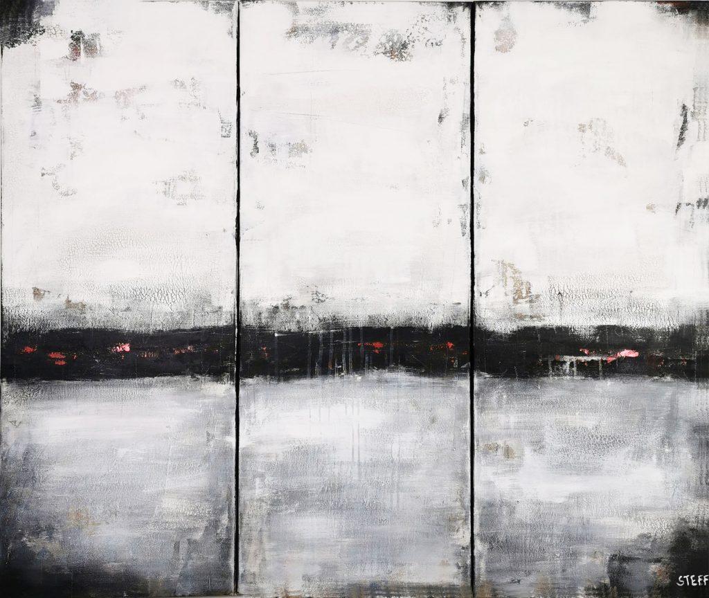 „Wege und Spuren #22 - Acrylbild Triptychon Weiß Grau