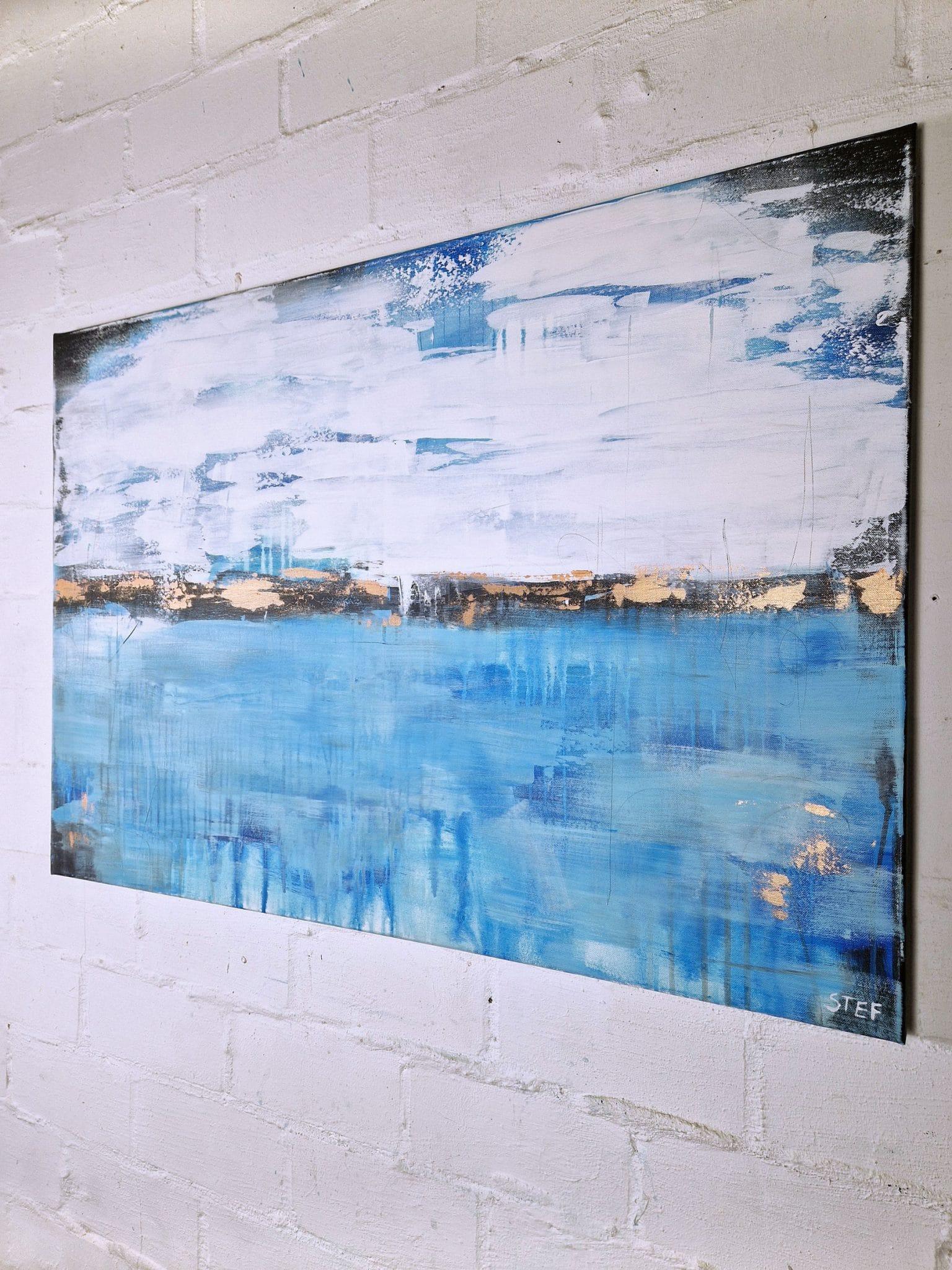 ‘NOCH EIN TAG AM MEER #9’ – Acrylbild Blau - abstrakt mit Bronze