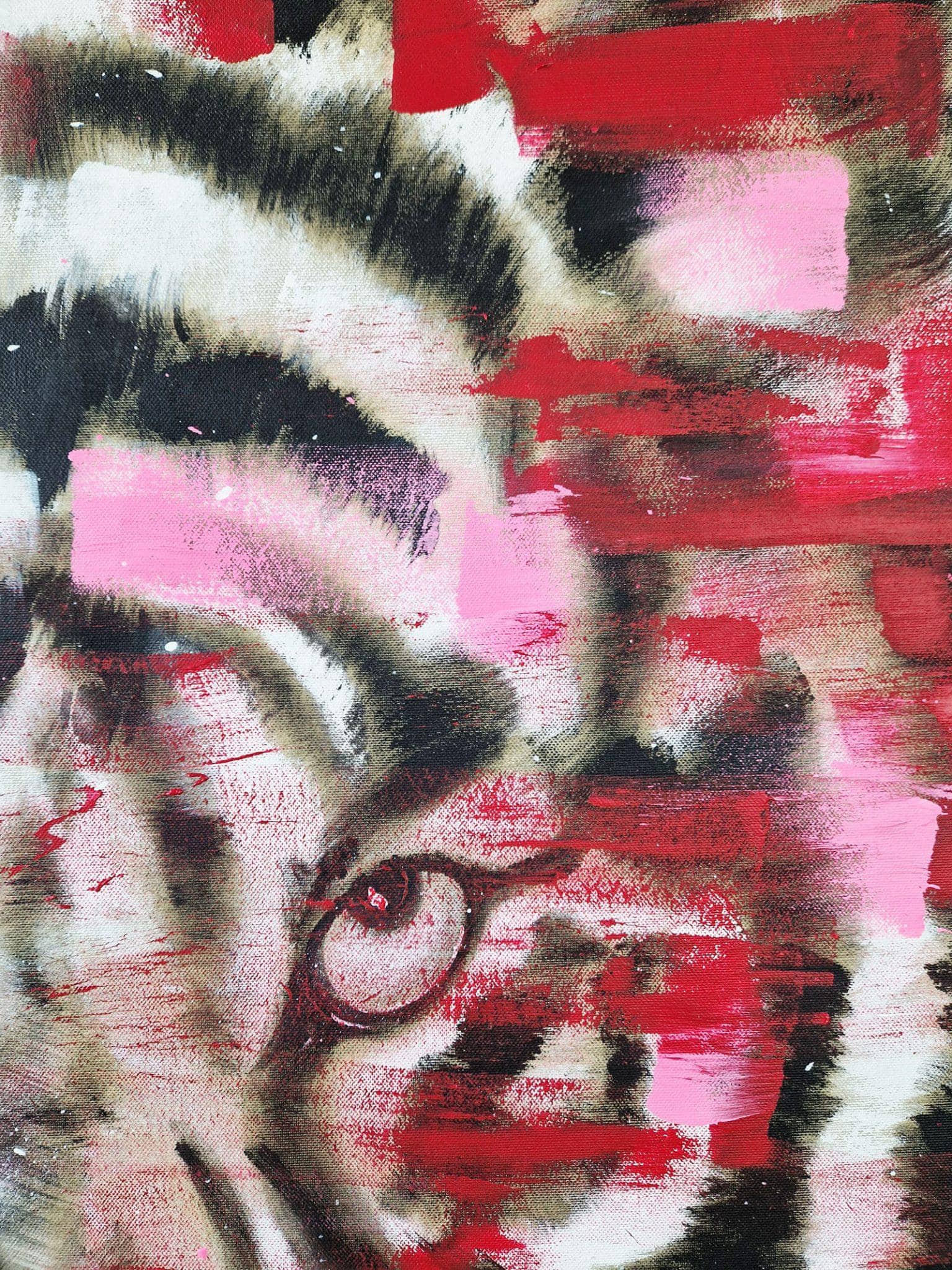 TIGER #12 - Gemälde semiabstrakt Neon Pink - Unikat - Wandbild