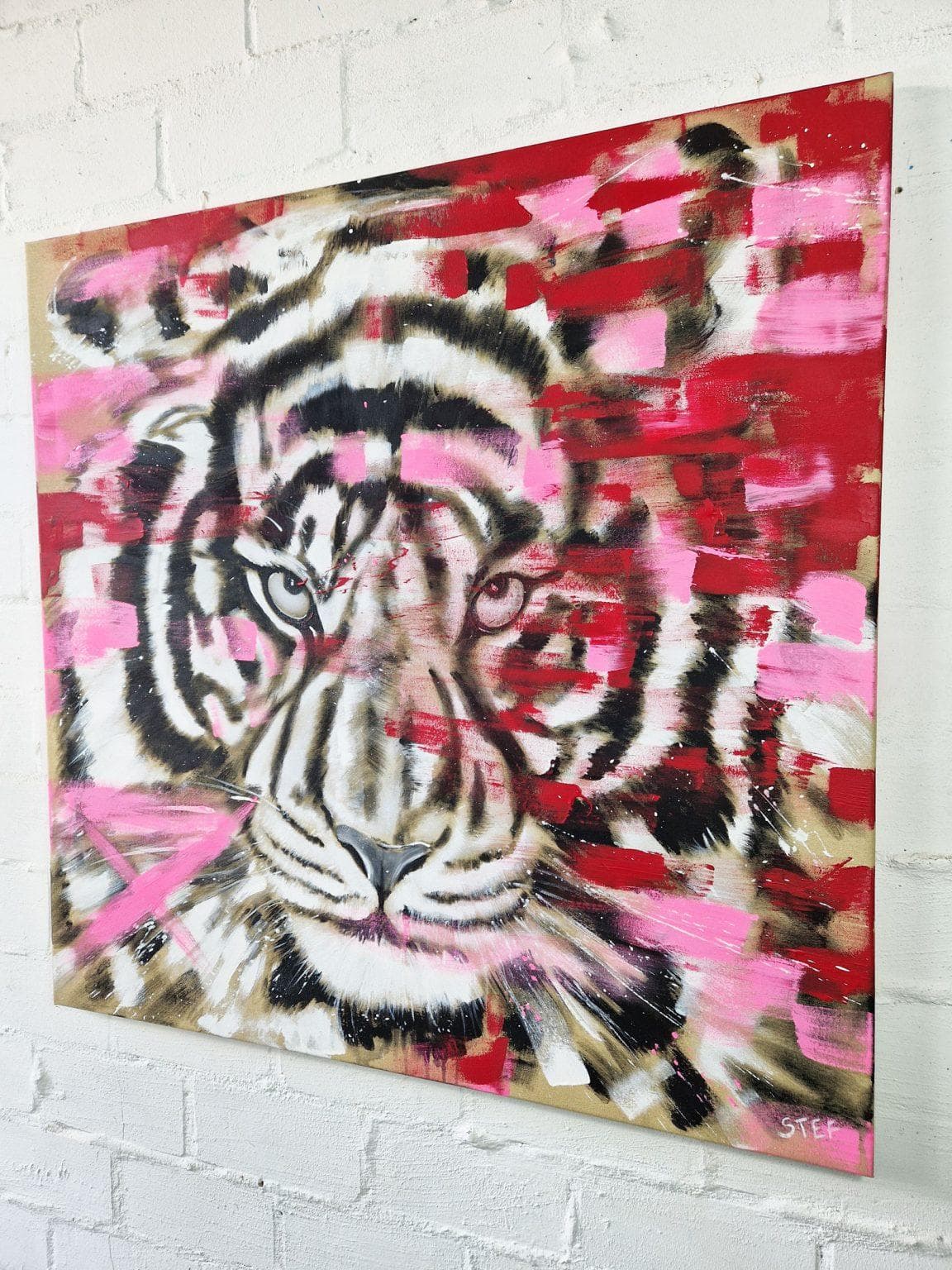 TIGER #12 - Gemälde semiabstrakt Neon Pink - Unikat - Wandbild