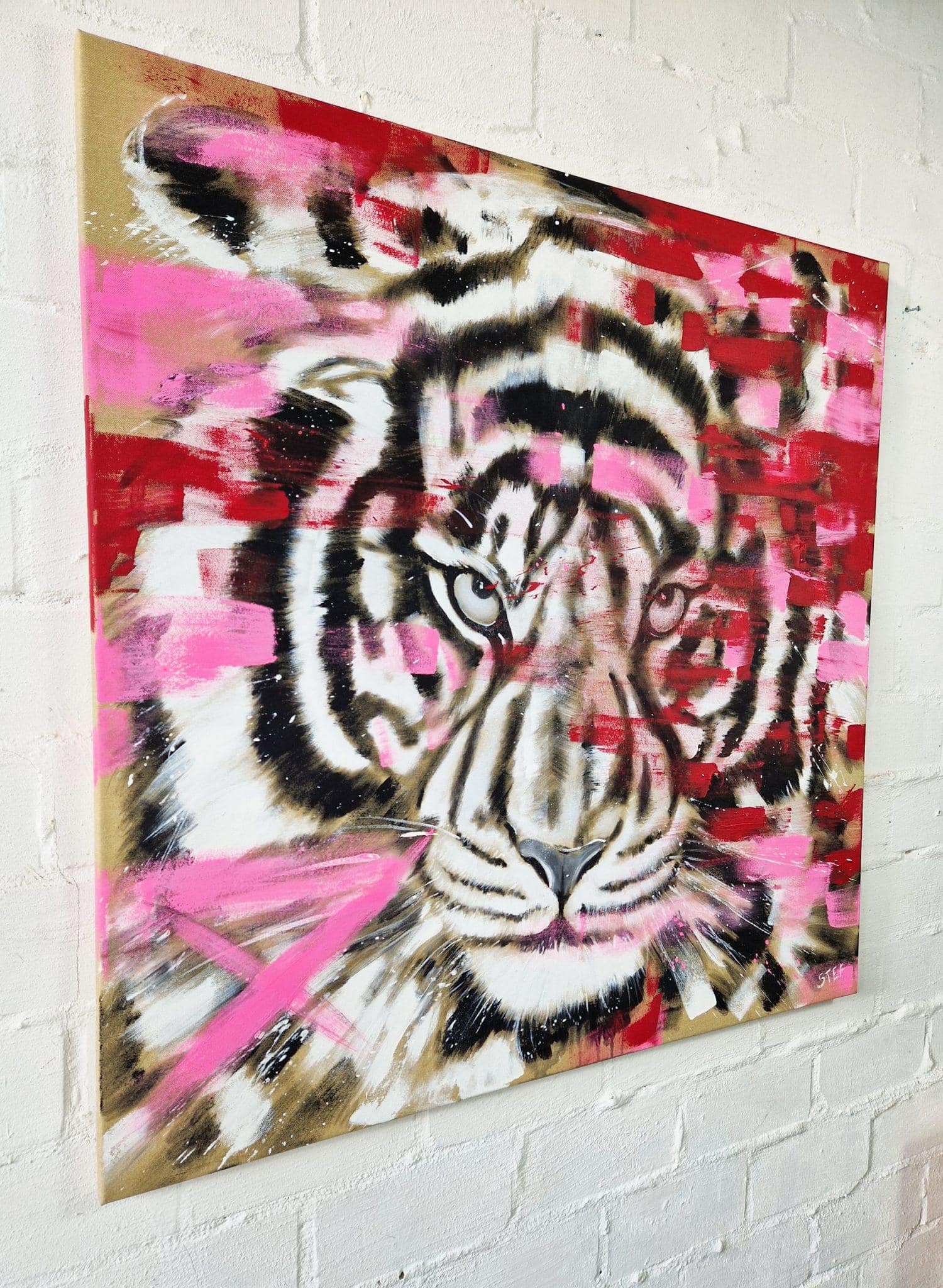 TIGER #12 - Gemälde semiabstrakt Neon Pink - Unikat - Wandbild
